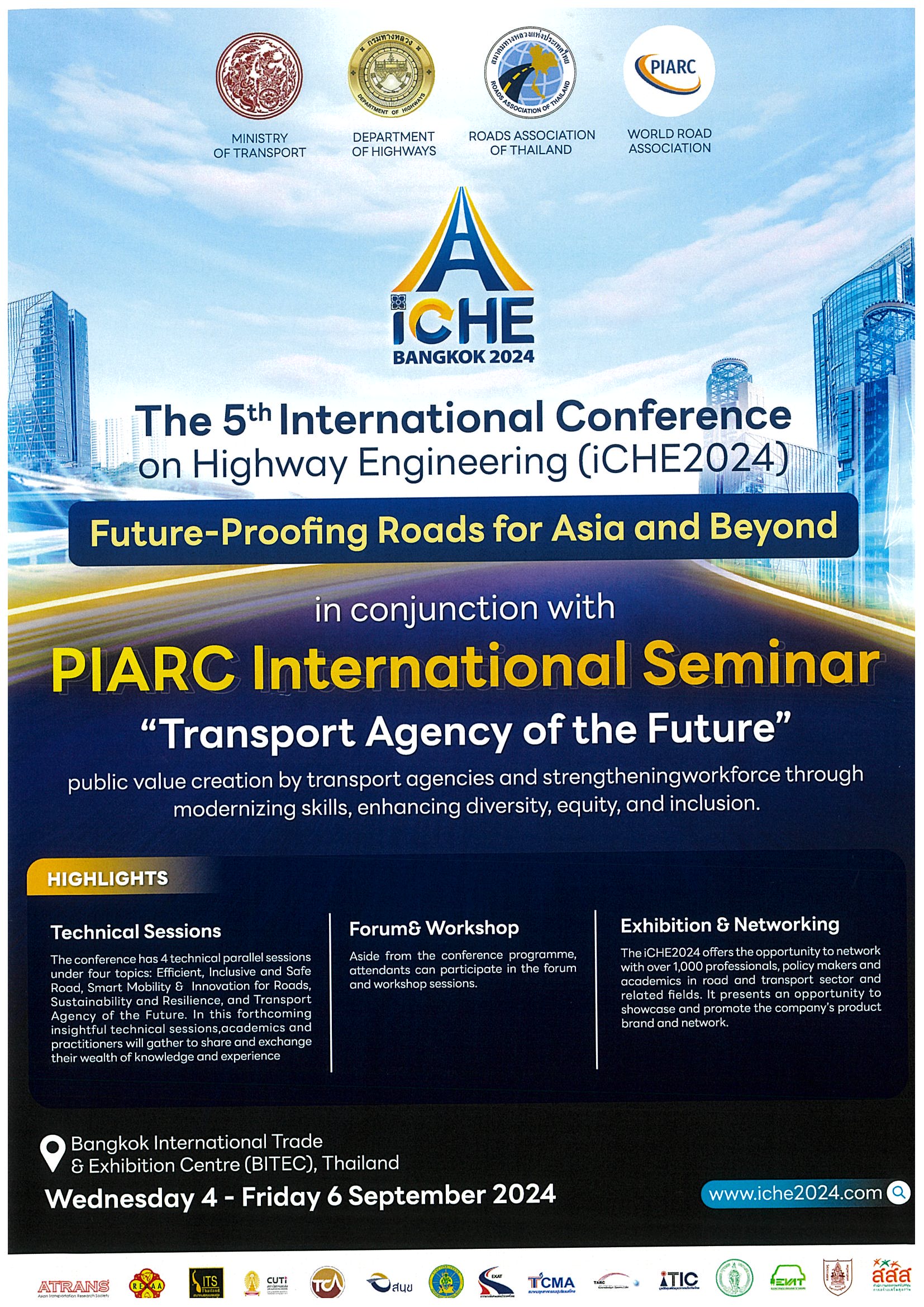 กรมทางหลวงขอเชิญเข้าร่วมประชุมทางวิชาการนานาชาติวิศวกรรมงานทาง ครั้งที่ 5 หรือ iCHE2024 - COE